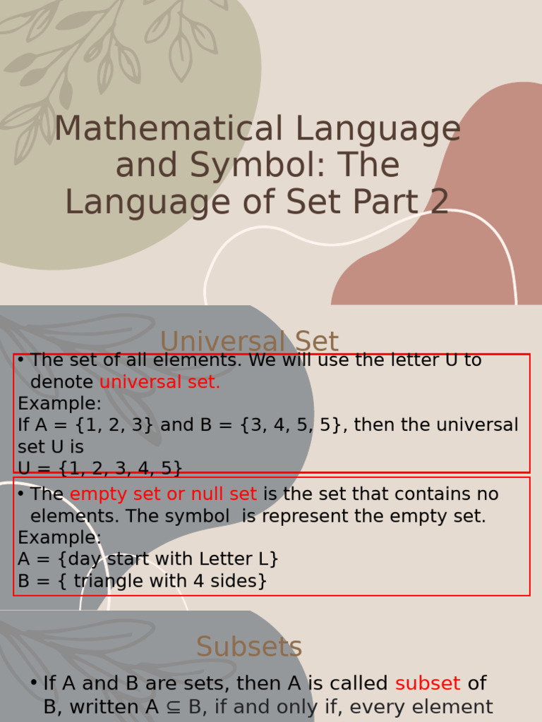 7. Part 2 the Language of Sets | PDF | Set (Mathematics) | Subset