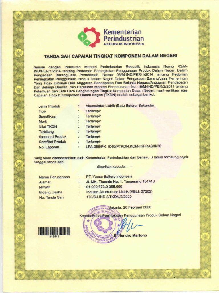 Sertifikat TKDN NP7-12 | PDF