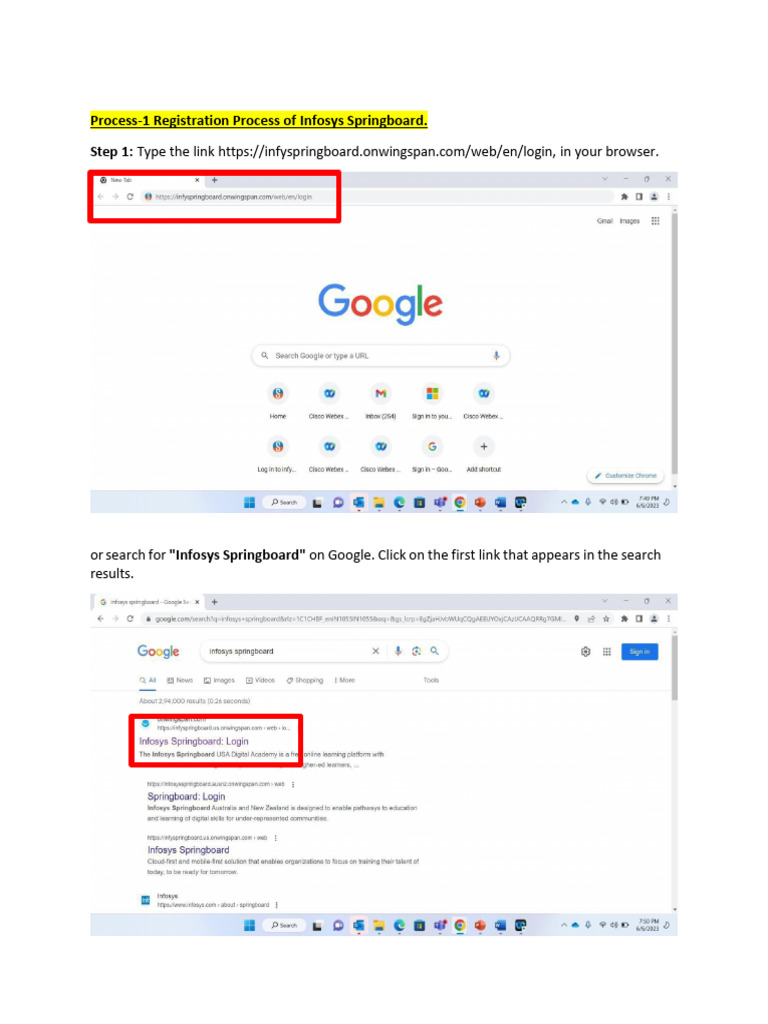 Infosys Springboard Platform Registration Process - ITM Gwalior | PDF