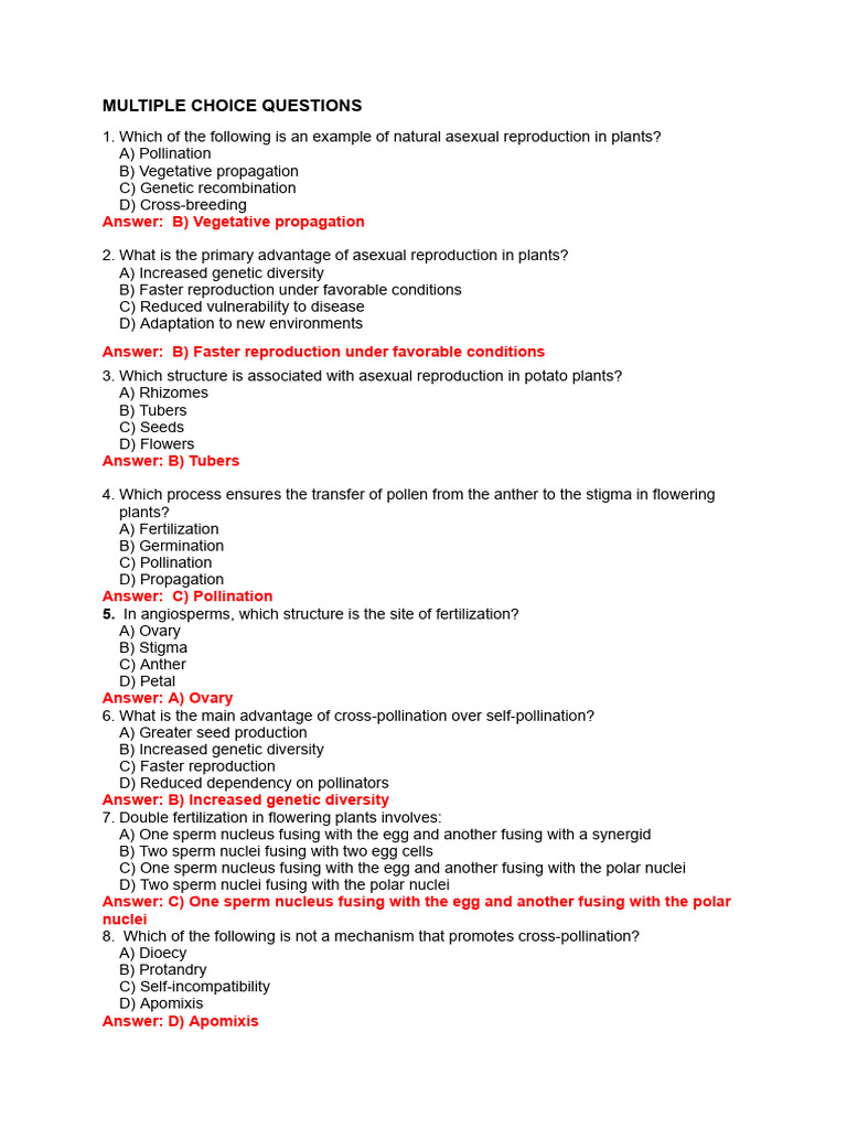 Plant Reproduction & Growth Quiz | PDF | Fertilisation | Sexual ...