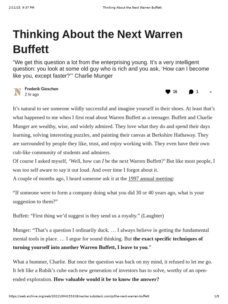 Thinking About the Next Warren Buffett | PDF | Warren Buffett | Investing