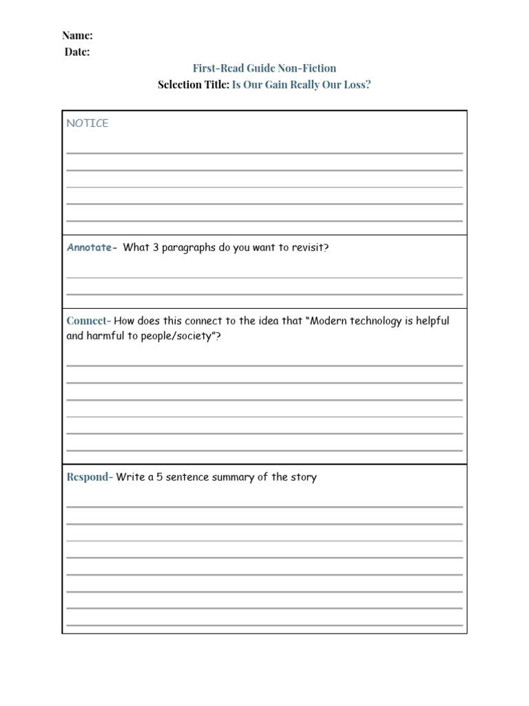 6th Grade - Is Our Gain Really Our Loss Story Packet | PDF | Adjective ...