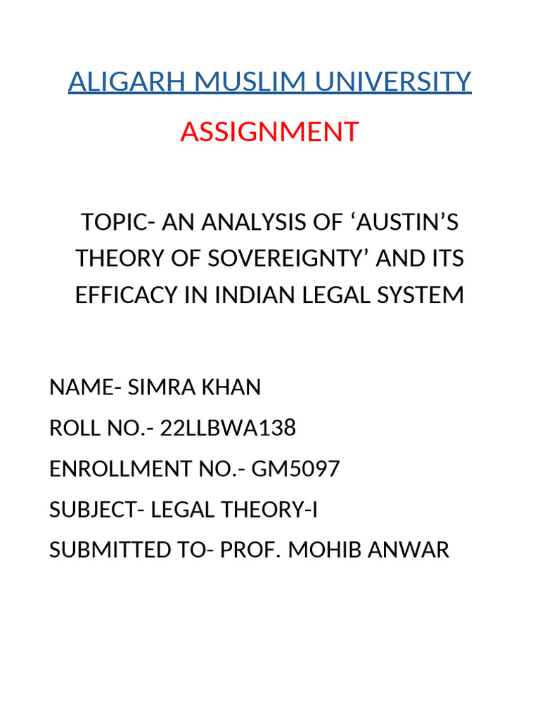 Simra Khan Legal Theory Project | PDF | Sovereignty | Jurisprudence