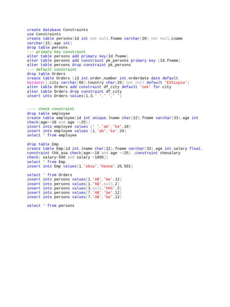 SQL Database Constraints Explained | PDF