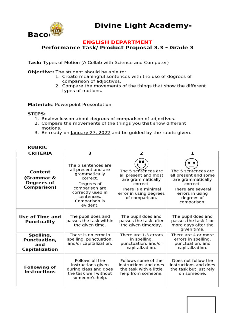 Grade 3 Motion Types Project Guide | PDF | Grammar | Cognitive Science
