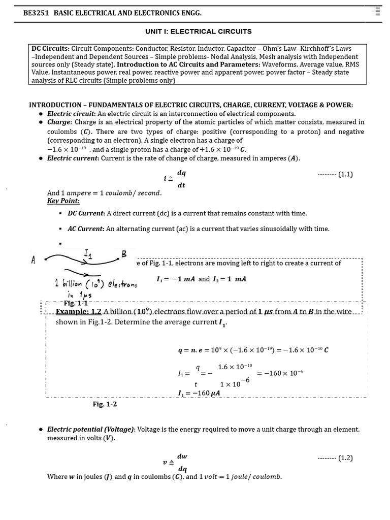 Be3251 Beee Unit 1 | PDF | Electrical Network | Capacitor