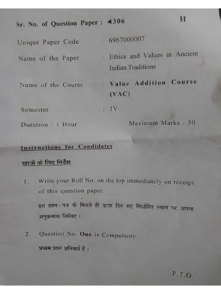 Ethics and values in Ancient Indian tradition | PDF