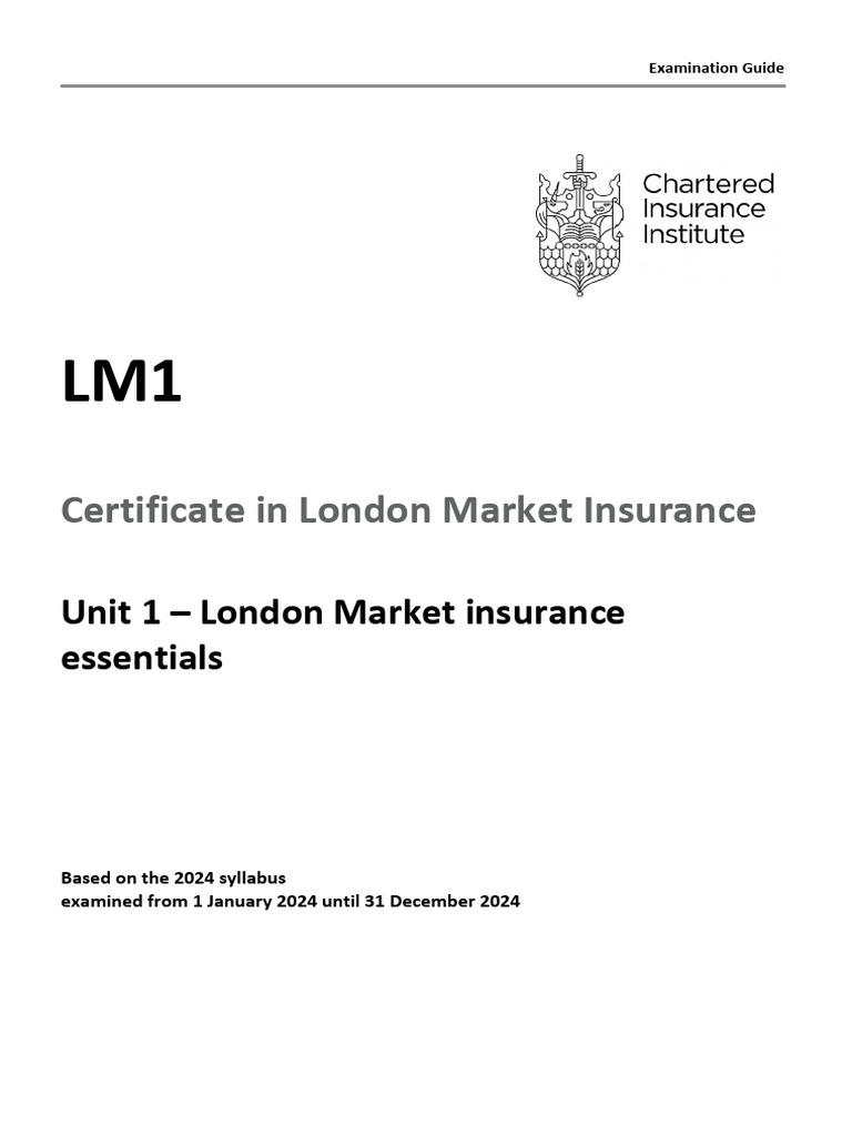 Lm1 Examination Guide For Exams From 1 January 2024 Until 31 December 2024 | PDF | Insurance ...