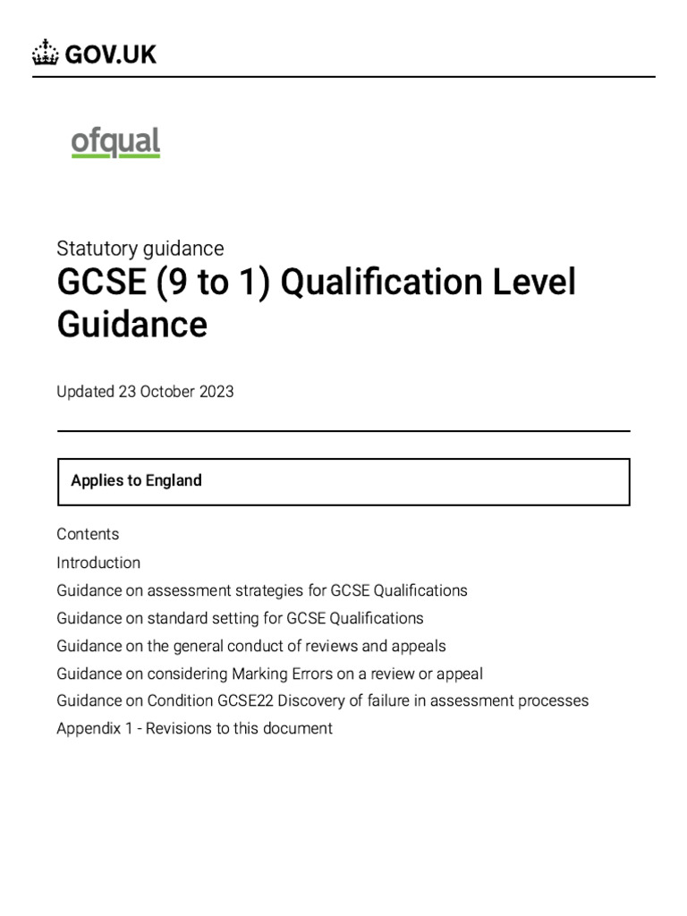 GCSE (9 To 1) Qualification Level Guidance - GOV - UK | PDF | Judgment ...