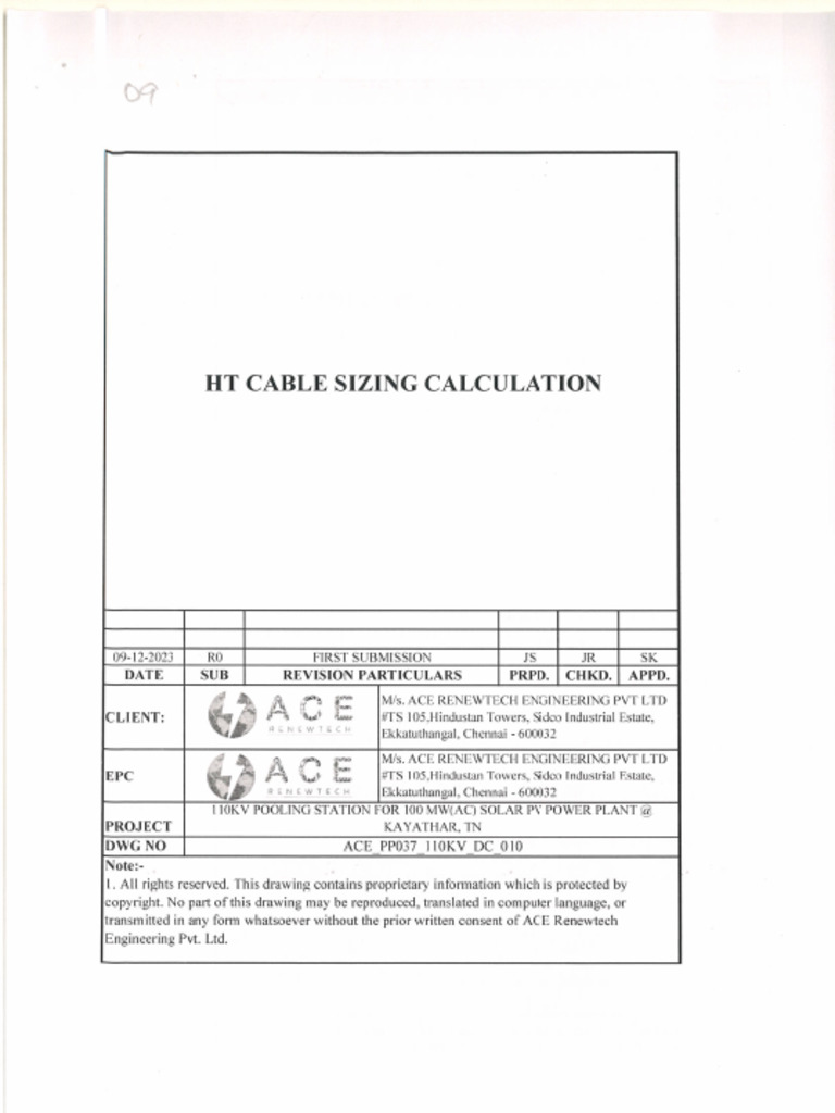 HT Cable Sizing Calculation | PDF