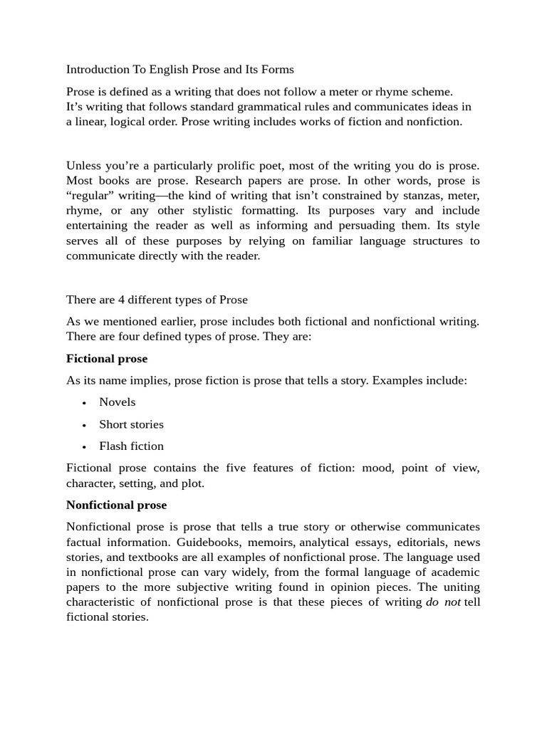 Types of Prose in English Literature | PDF | Prose | Human Communication