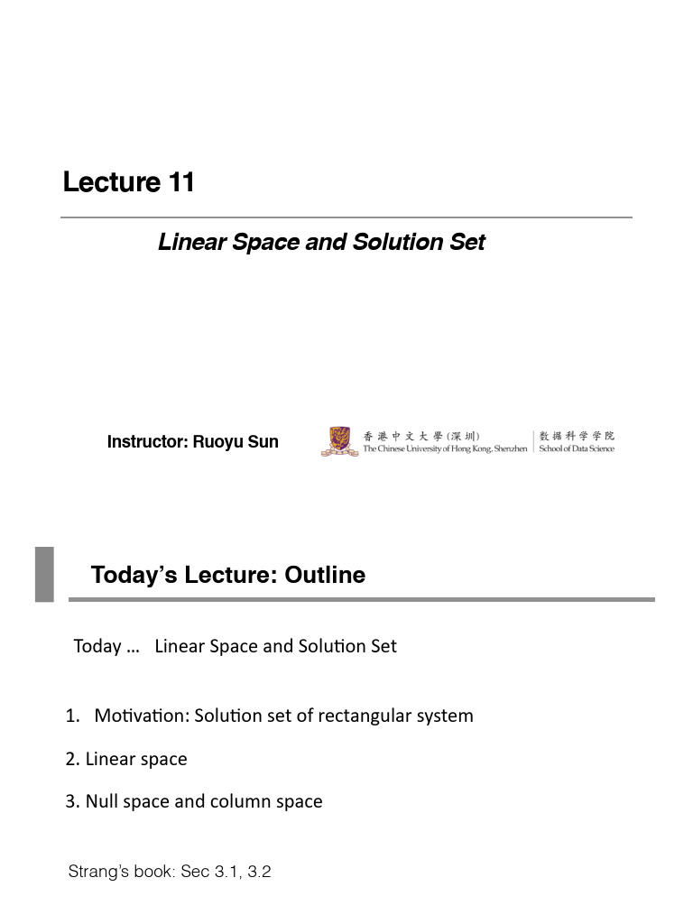 Linear Space and Solution Set Overview | PDF | Vector Space | Linear ...