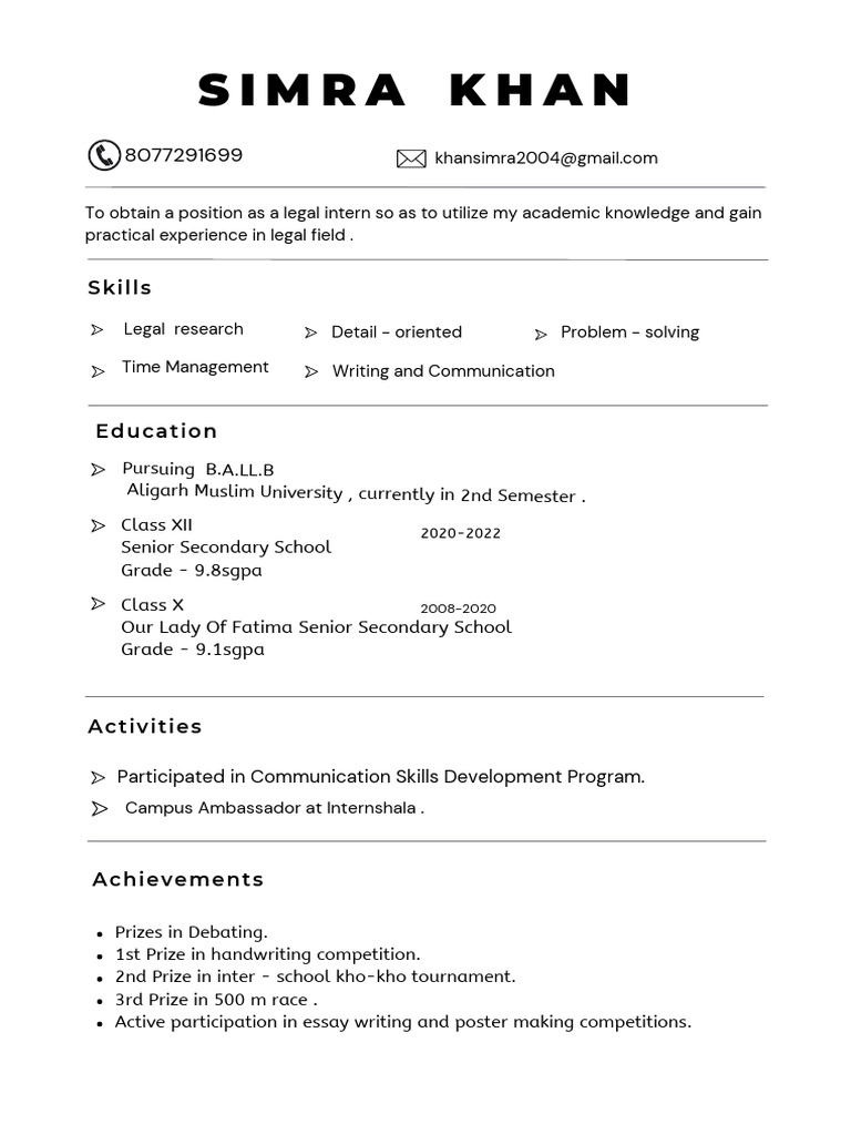 Simra Khan Amu CV . | PDF