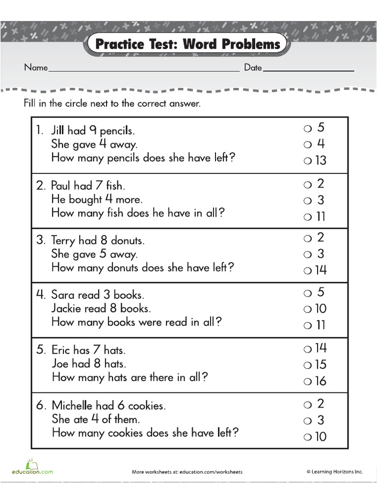 Practice Test Word Problems1 | PDF