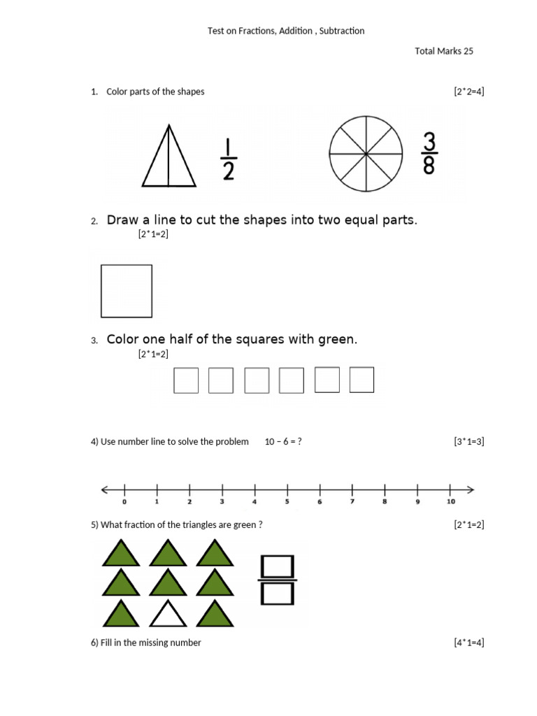 Test On Fractions Addition Subtraction | PDF