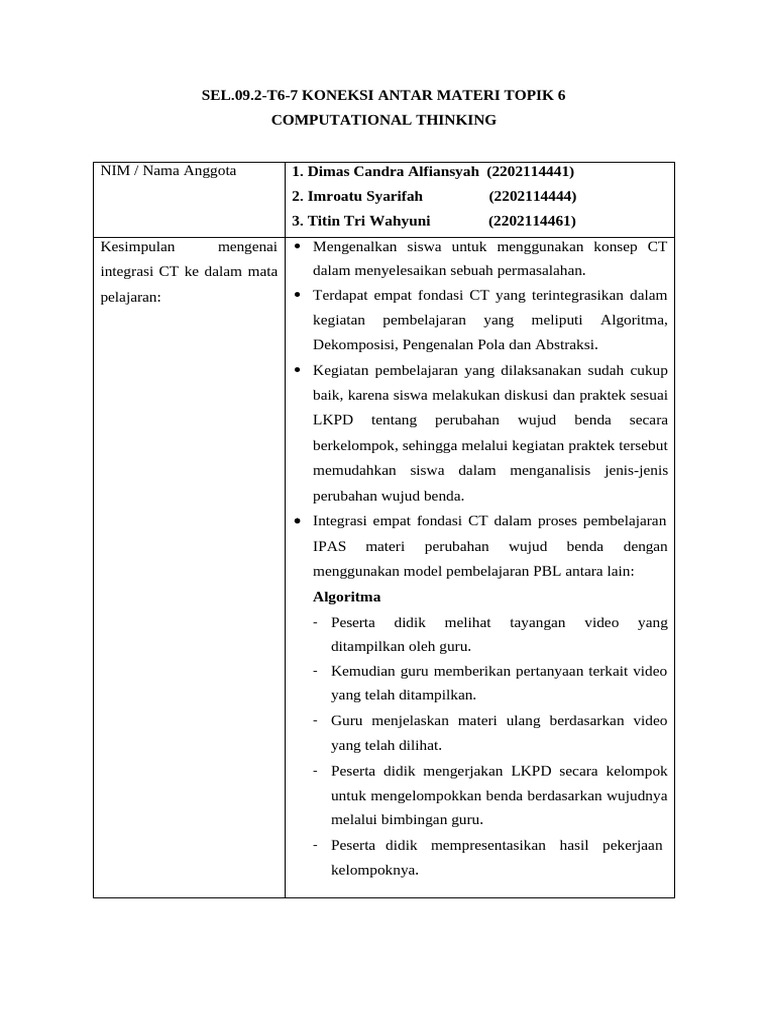 Koneksi Antar Materi CT Topik 6 - Dimas Candra Alfiansyah | PDF