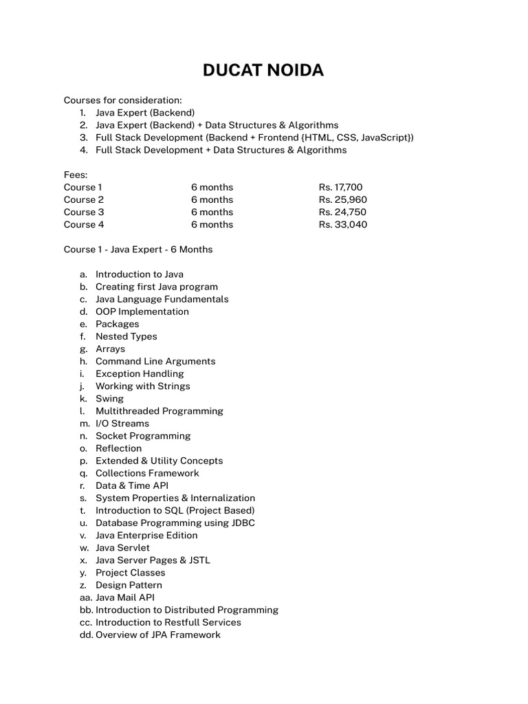 Ducat Noida Course Fees Overview | PDF