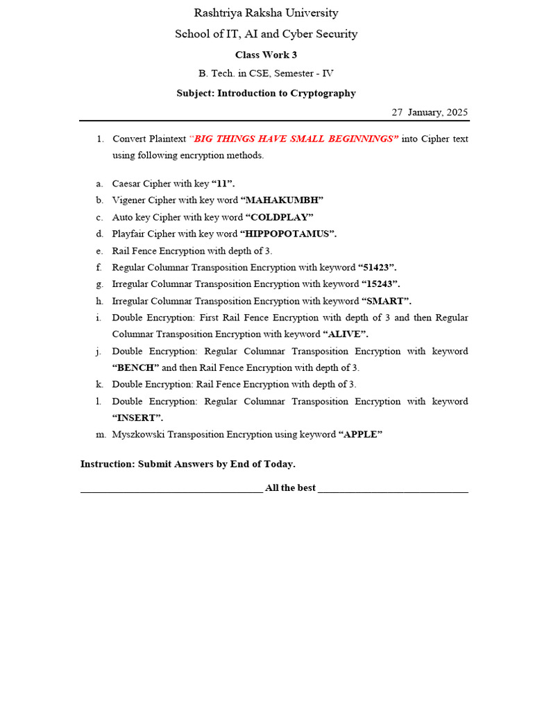 Cryptography Encryption Methods Assignment | PDF