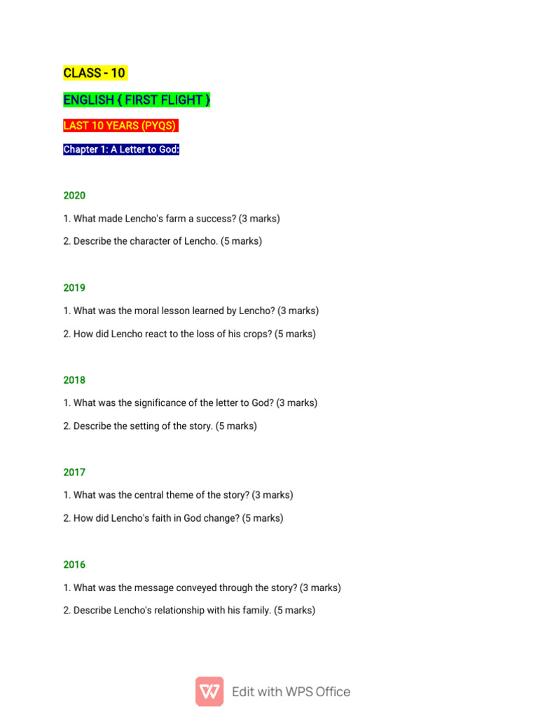 Class 10 English PYQs: Last 10 Years | PDF | Nelson Mandela | Anne Frank
