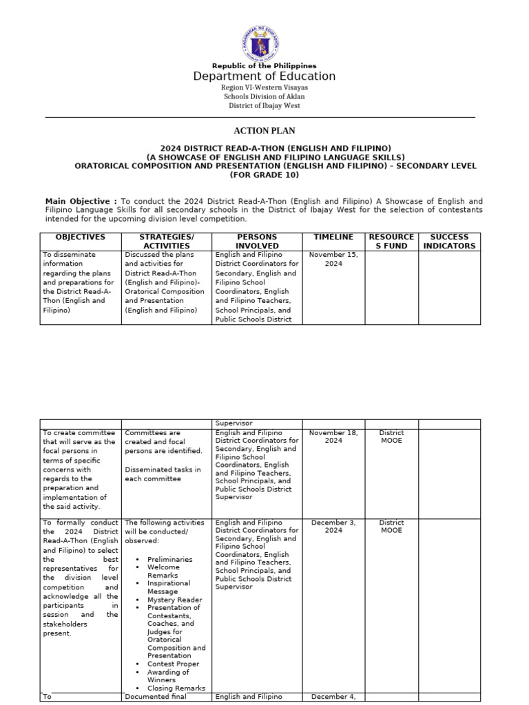 SECONDARY - Action Plan - Read-A-Thon 2024 - Final | PDF