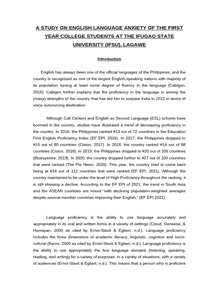 English Language Anxiety in First-Year Students | PDF | Language ...