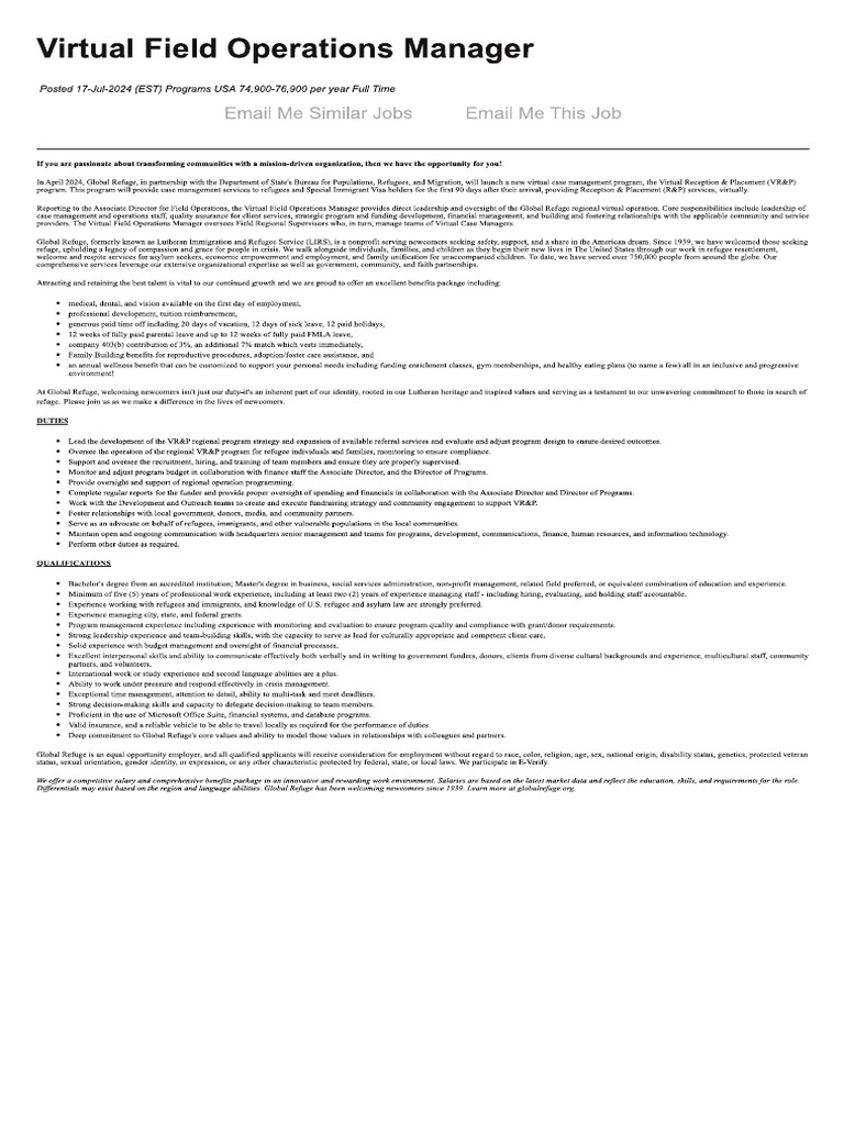 Virtual Field Operations Manager | PDF