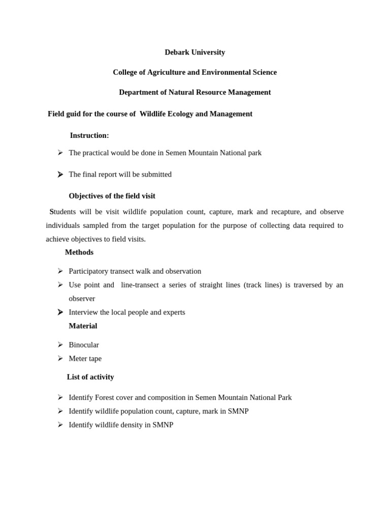 Filed Visit Wildlife | PDF