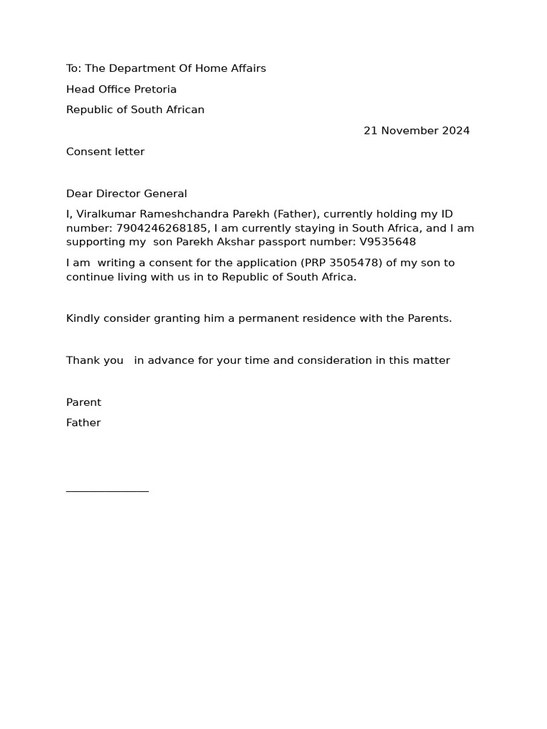 Application For Our Son Father | PDF