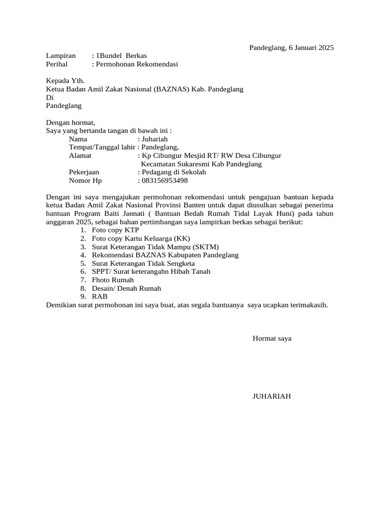 Surat Permohonan BAZNAS | PDF