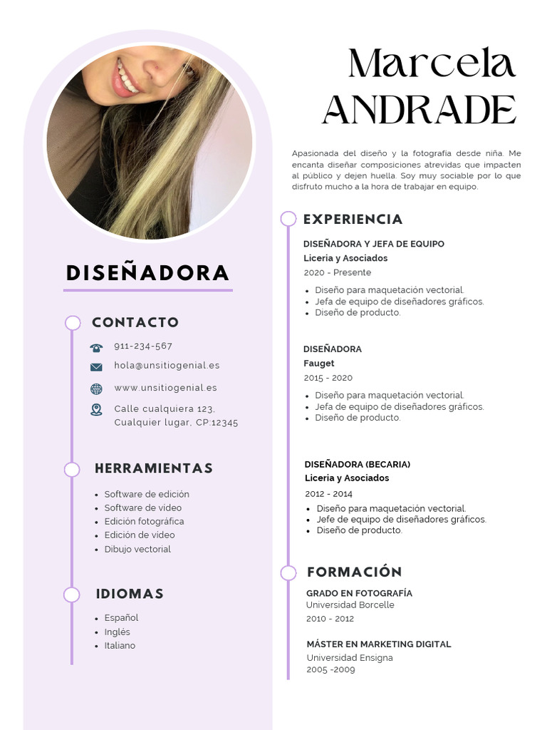 Currículum Vitae CV Minimalista Sencillo Violeta Pastel PDF | PDF