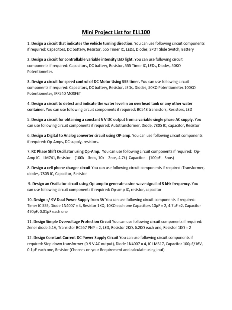 Mini Project List For ELP101 2023-24-Sem1 | PDF