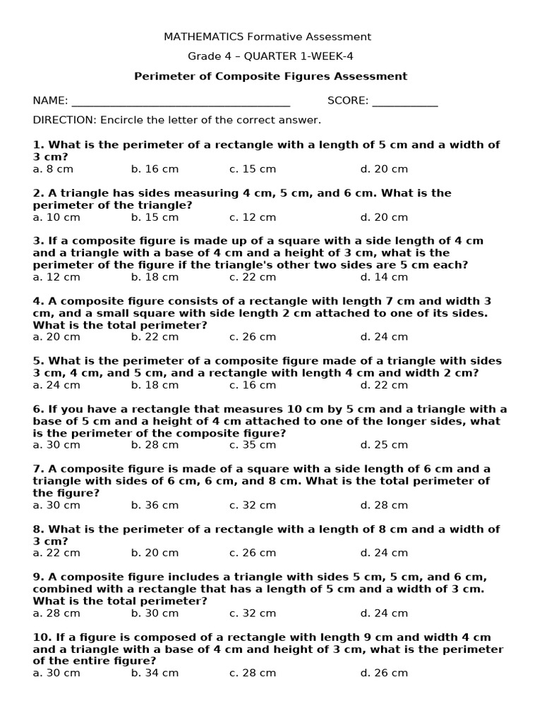 MATHEMATICS Formative Assessment4 | PDF | Length | Elementary Geometry