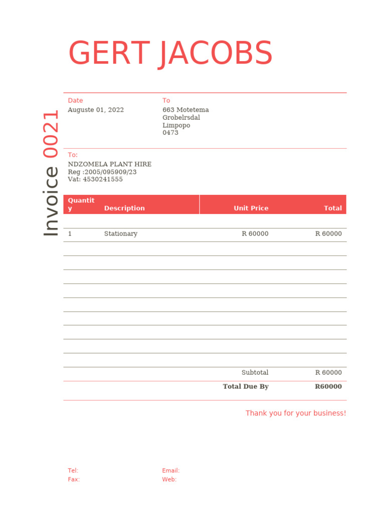 Invoice 0021 for Stationary Purchase | PDF