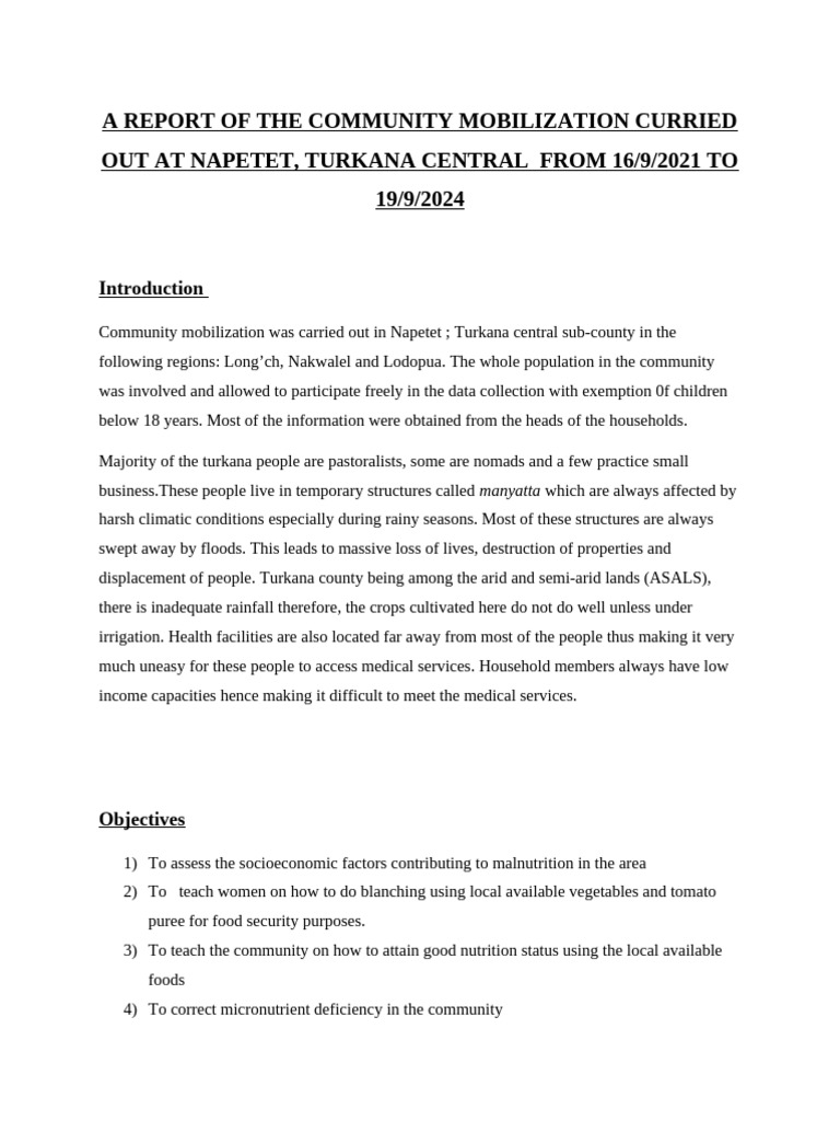 A REPORT OF THE COMMUNITY MOBILIZATION | PDF | Malnutrition | Hand Washing