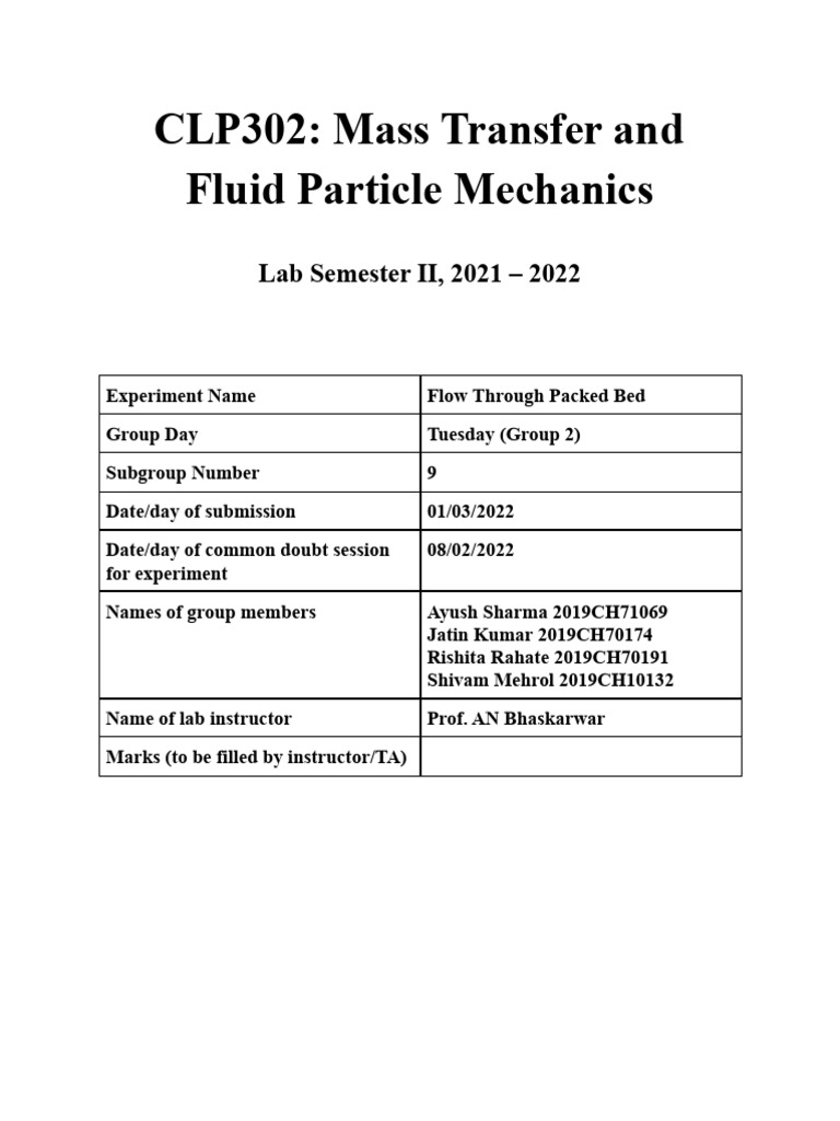 Chemical Eng. Lab: Packed Bed Flow | PDF | Fluid Dynamics | Fluidization