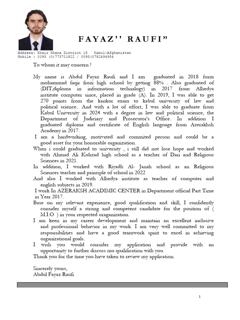 Curriculum Vitae of Abdul Fayaz Raufi | PDF