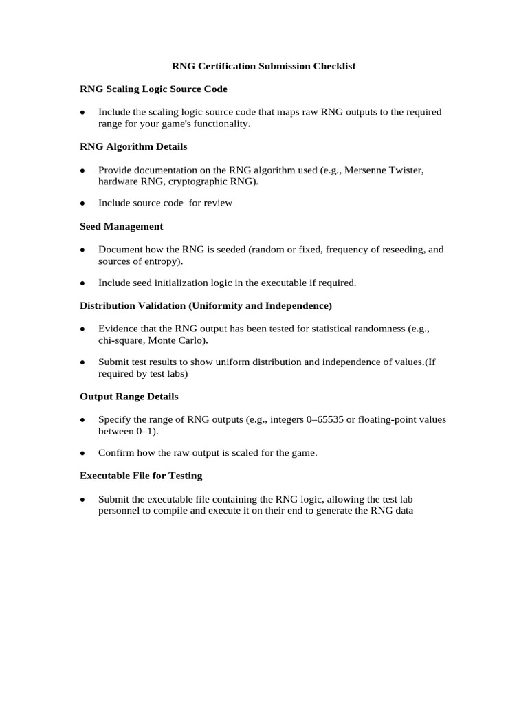 IGW RNG Certification Submission Checklist 22nov24 | PDF