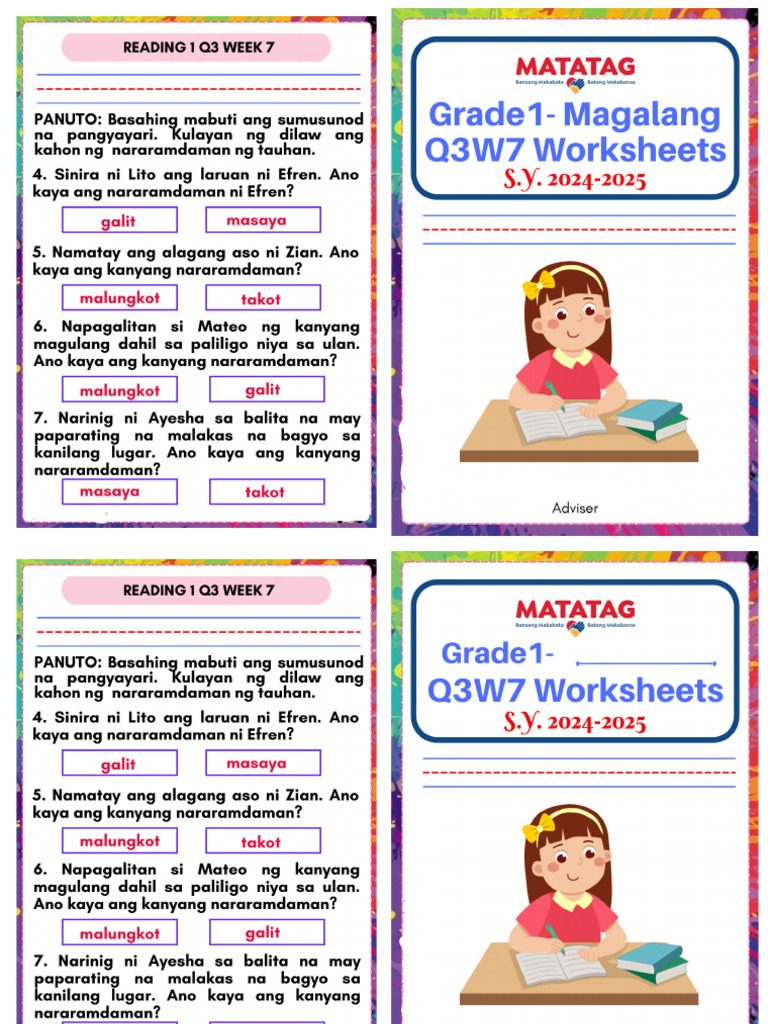 MATATAG Grade 1 Q3 Week 7 Worksheets - Teacher Mhejz | PDF