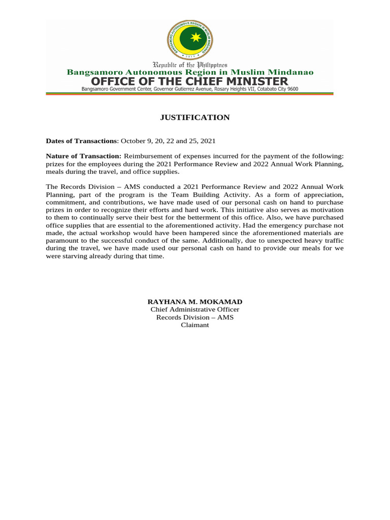 Justification Letter | PDF