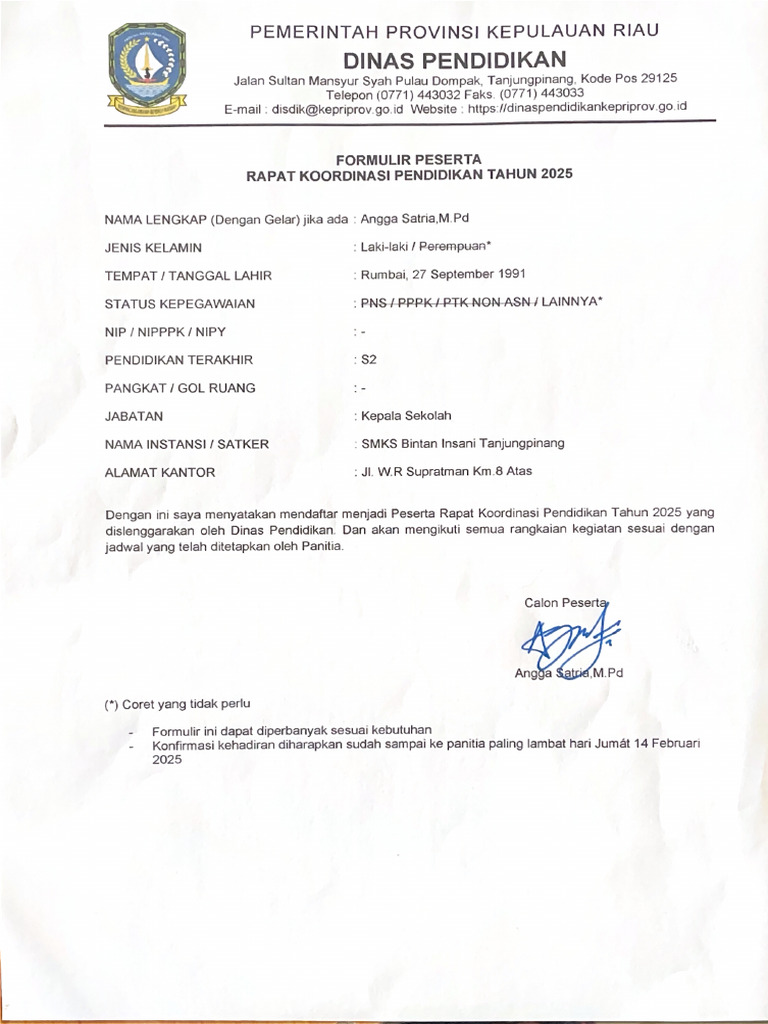 Formulir Angga Satria | PDF