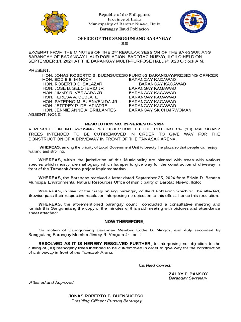 RESOLUTION 23 Iterpossing No Objection To The Above Cenro | PDF