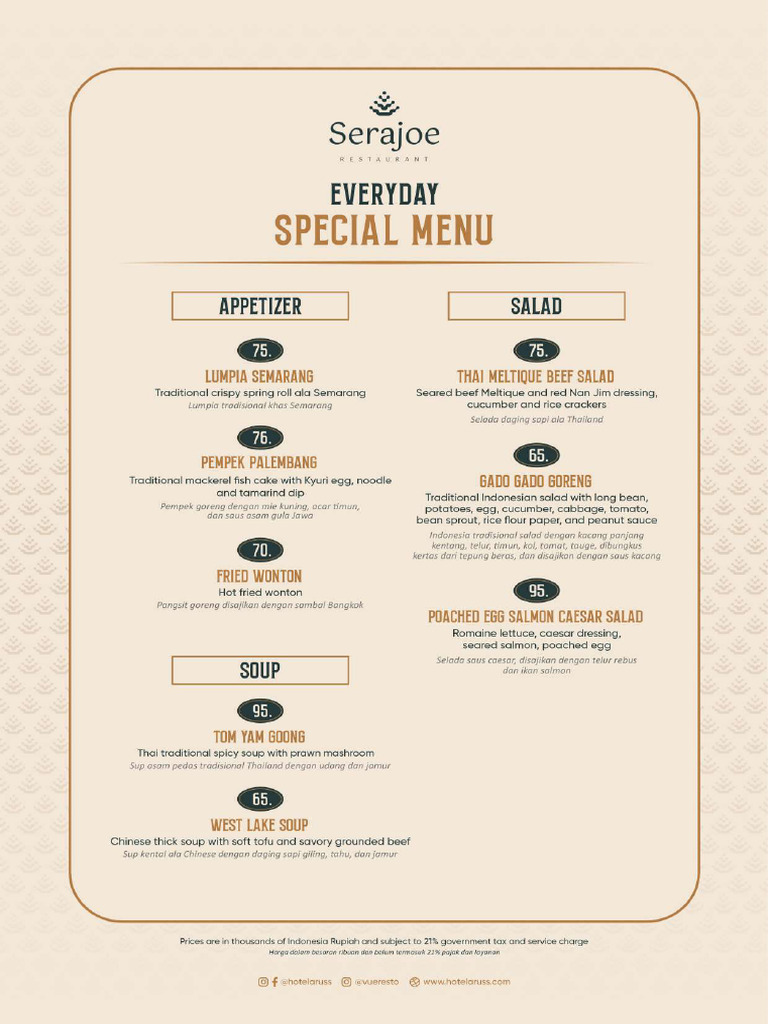 Menu Serajoe Restaurant 2023 | PDF