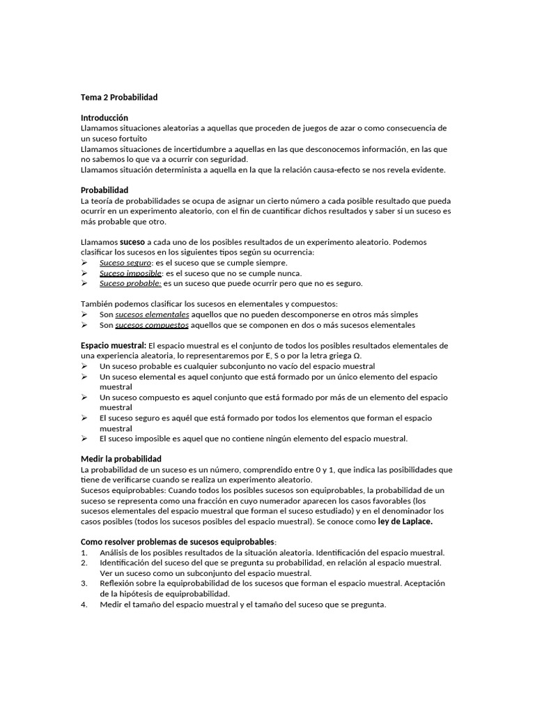 Tema 2 Probabilidad y Combinatoria | PDF | Teoría de probabilidad | Probabilidad