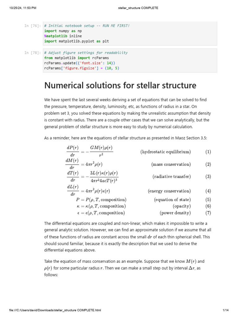Numerical Methods for Stellar Structure | PDF | Physics | Physical Sciences