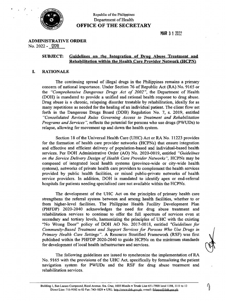 AO 2022-0011 Guidelines in The Integration of Drug Abuse Treatment and ...