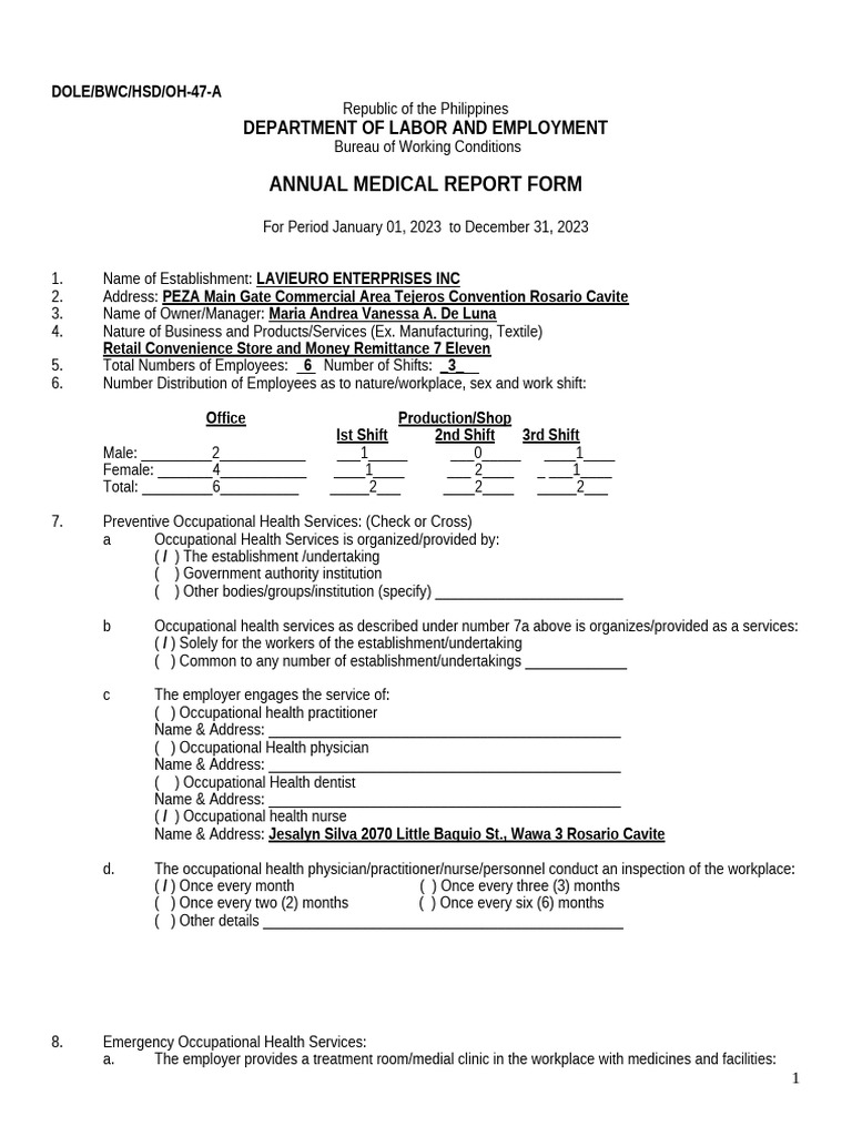 Annual Medical Report Form 2023 | PDF | Occupational Safety And Health ...