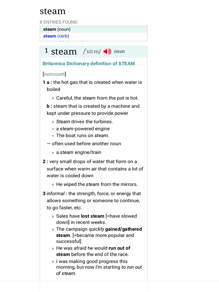 Steam Definition & Meaning Britannica Dictionary | PDF | Steam | Steam ...