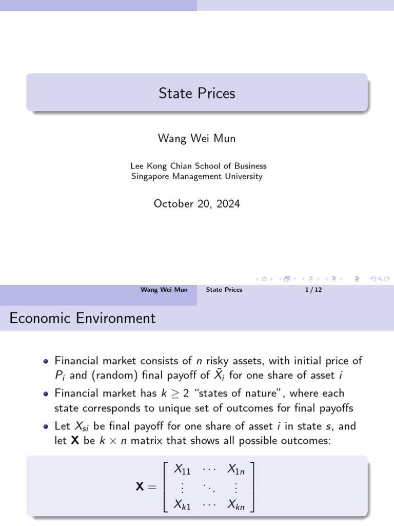 Complete Market State Pricing | PDF | Option (Finance) | Applied ...