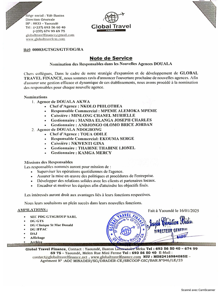 Note d'Affection GTF Douala | PDF