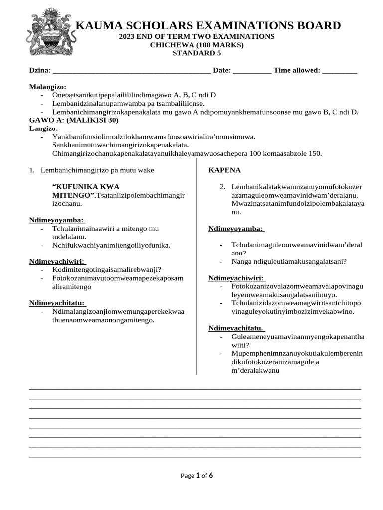 Chichewa STD 5 | PDF